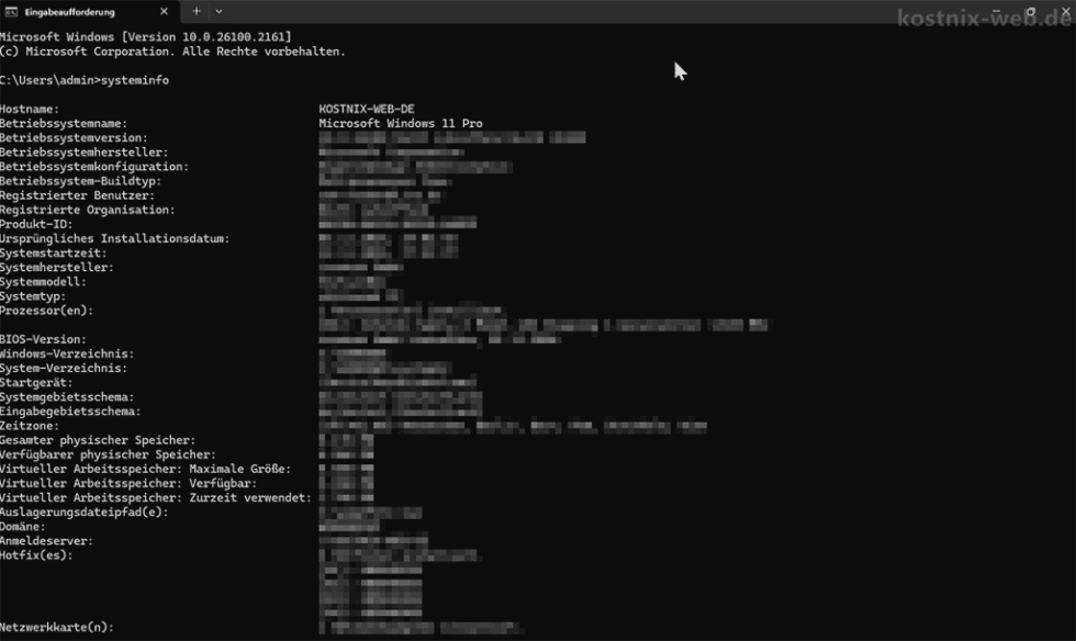 Systeminformationen mit systeminfo abrufen | kostnix-web.de