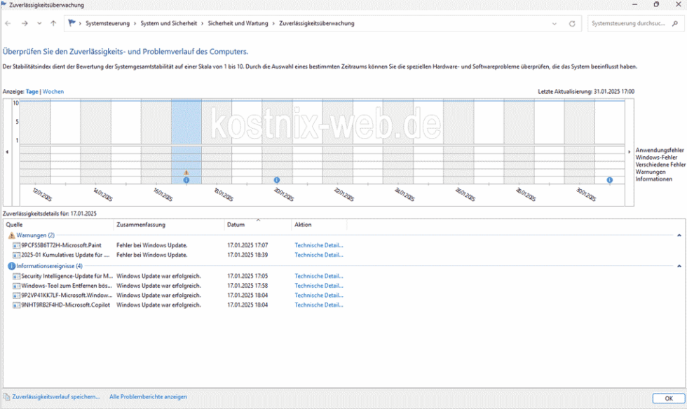 perfmon /rel: Windows-Zuverlässigkeitsverlauf öffnen und Fehler ...